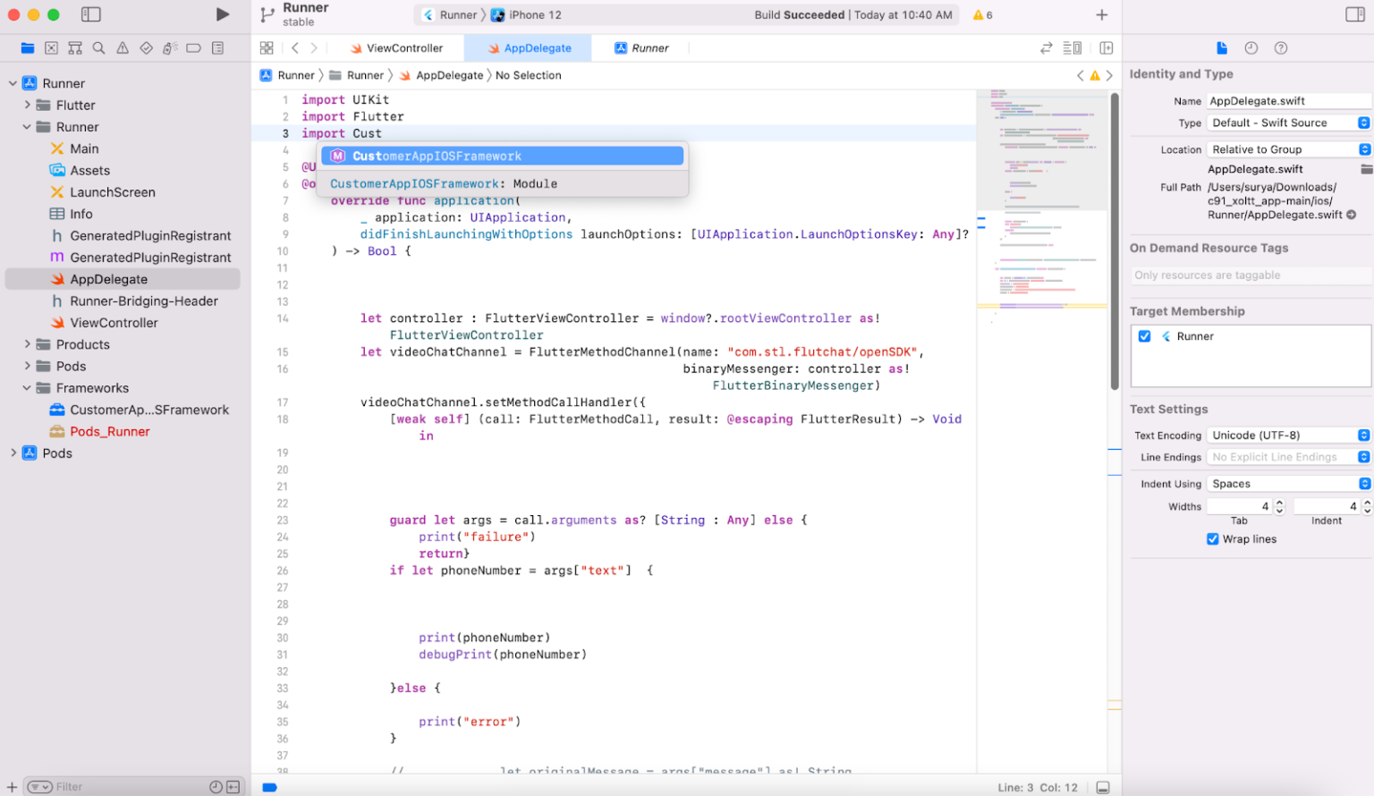 How to Add an iOS Native Framework in the Flutter Project? - ABSYZ